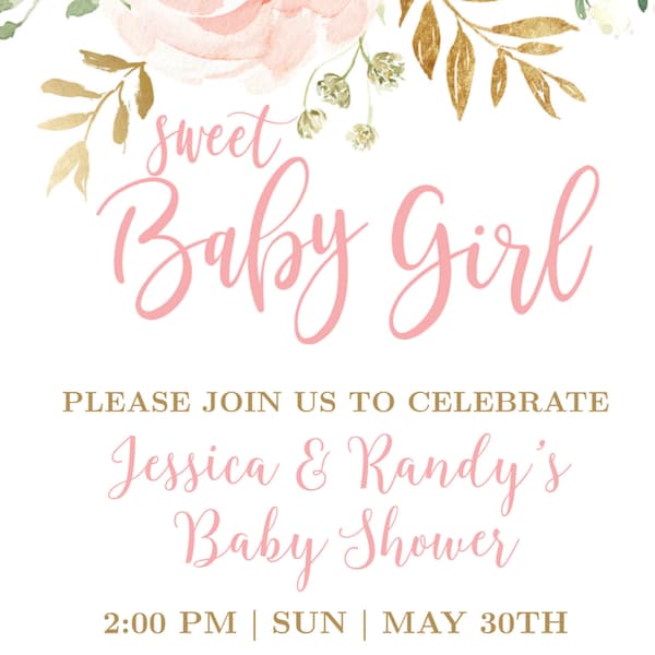 DIGITAL Baby Shower Invitation, Electronic Girl Baby Shower Invite ...
