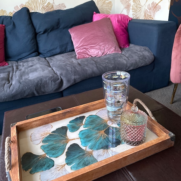 Handmade Wood Serving Tray: Ginkgo Biloba Decor, Gold Leaf Relief - Etsy