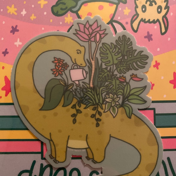 Dino Planter, Dinosaur Decals, Brontosaurus, Gardening Sticker, Vegan ...