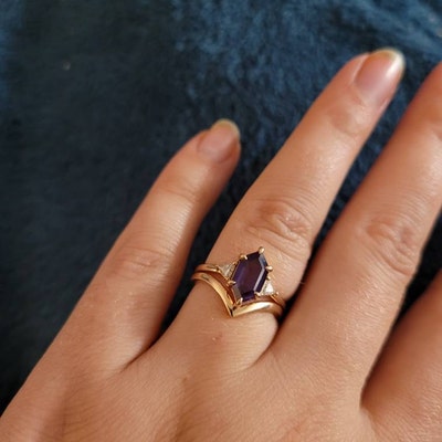 Simple Wedding Band Women Yellow Gold Stacking Matching Bridal Set ...