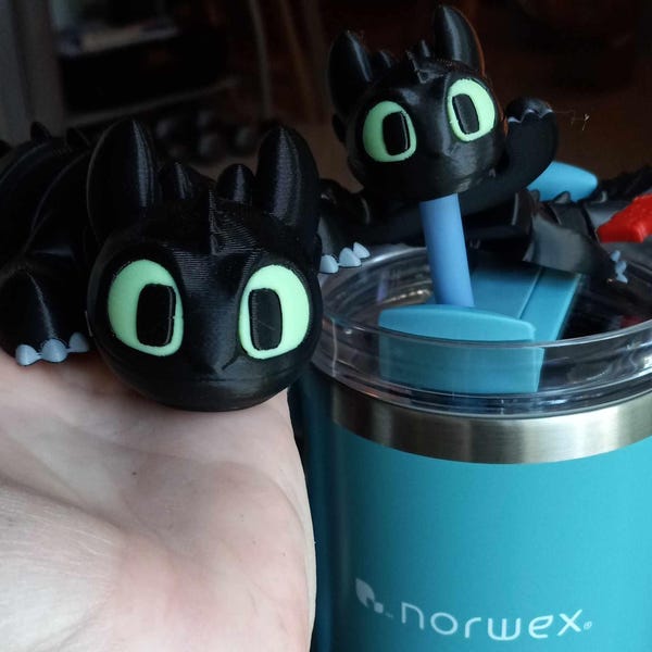 3D Printed Toothless & Light Fury Dragon Stanley Straw Topper - Etsy