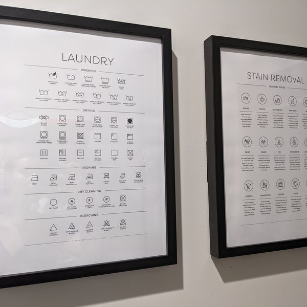 Laundry Room 2 Print Set, Symbols/stains Guide, Printable Laundry Art ...