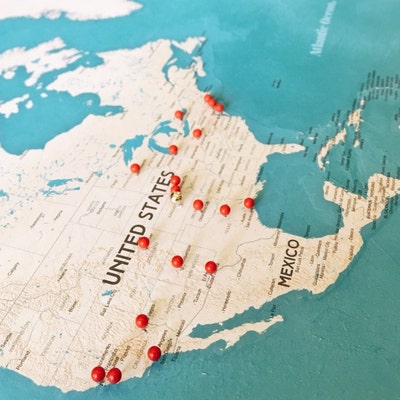 Push Pin World Map Poster Turquoise World Map Travel Map World Map Push ...