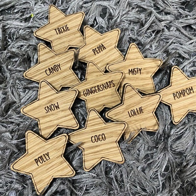 Personalised Christmas Class Name Badges, Wooden Stars, Teacher Pupil ...