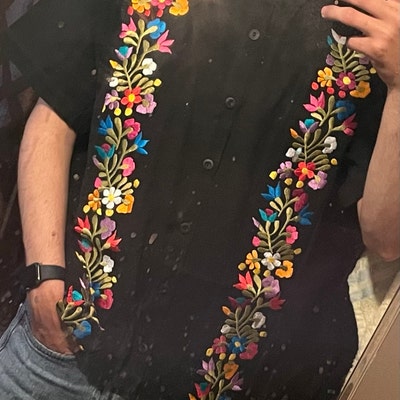 Mens Mexican Traditional Shirt. Floral Embroidered Guayabera for Men. Formal Button up Shirt ...