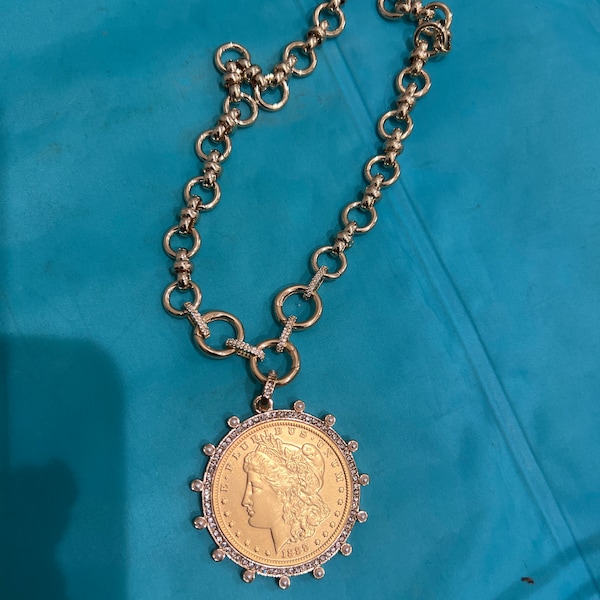 Vintage Coin Necklace Gold Statement Necklace Gold Chunky Necklace ...