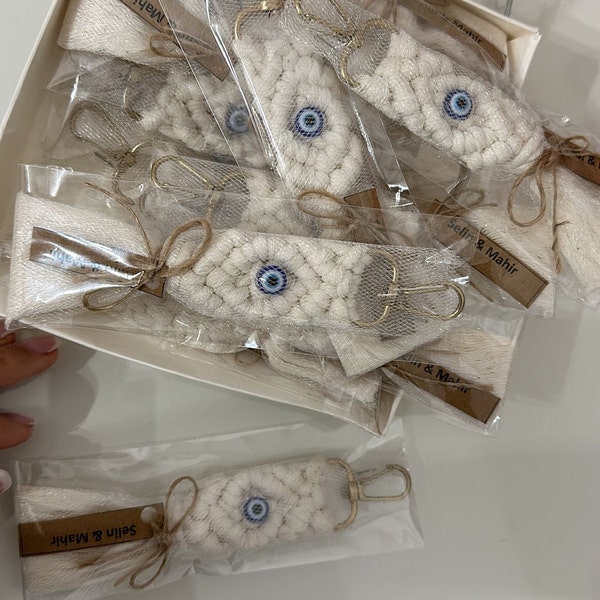 Macrame Key Chain Boho Custom Name Bridal Shower Gift & Guest Favors Name Tag Bridesmaids ...