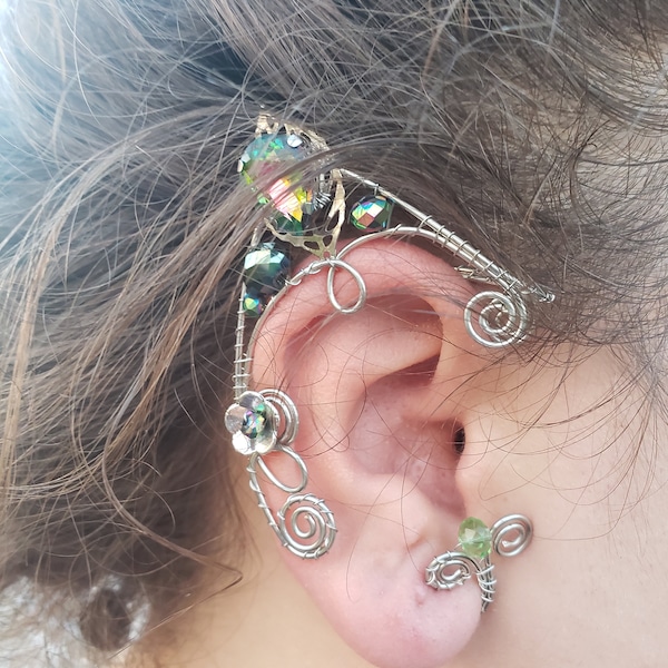 Elf Ears Green Ear Cuff Elf Ear Cuff Silver Ear Cuff Elf Cosplay Elven ...