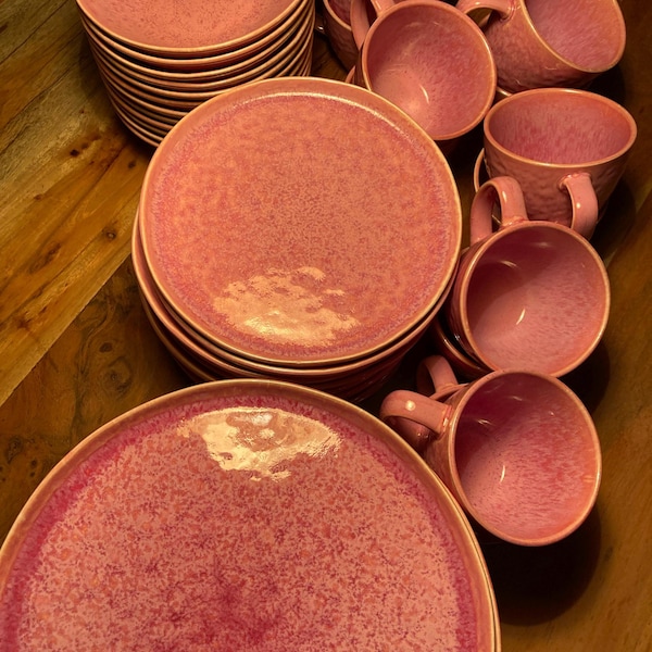 Pink Ceramic Dinnerware | Set 4-piece | Dinner Set | Ceramic Plates Set ...