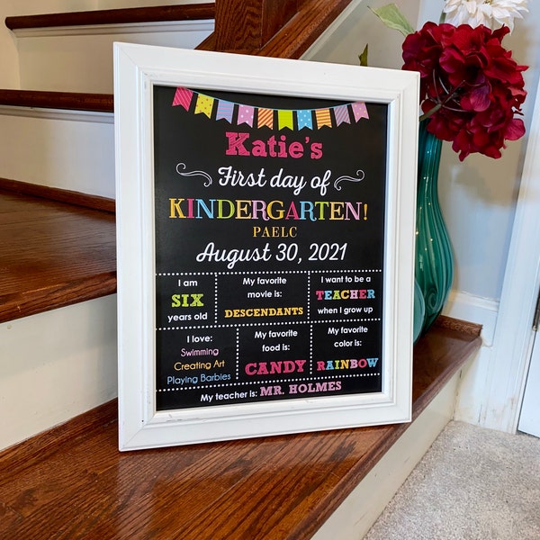 First Day of Kindergarten Sign, First Day of School Sign, Girls ...