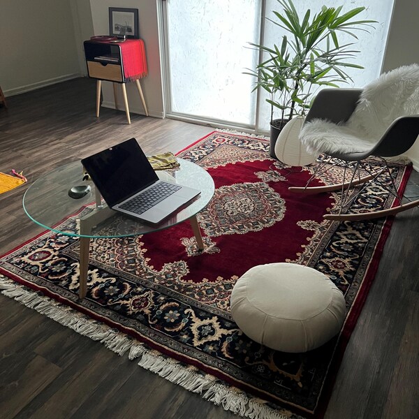 6x6 Round Rug, Handmade Afghan Blue Floral Persian Circle Rug, Oriental ...