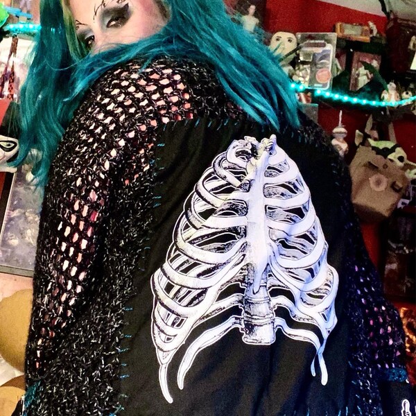 Rib Cage Back Patch: Screen Printed Backpatch | Cotton Sew on Patch for Jacket, Jeans | Goth ...