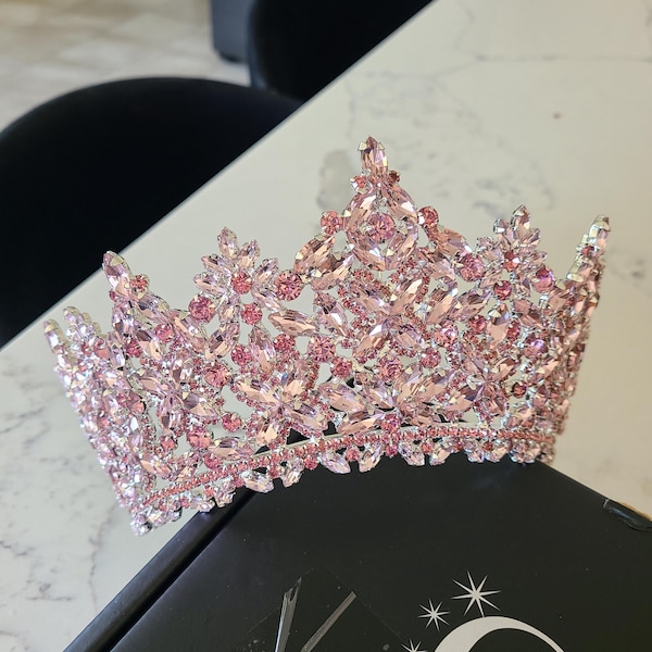 Quinceanera Crown With Necklace and Earrings, Bridal Tiara,pink Quince ...