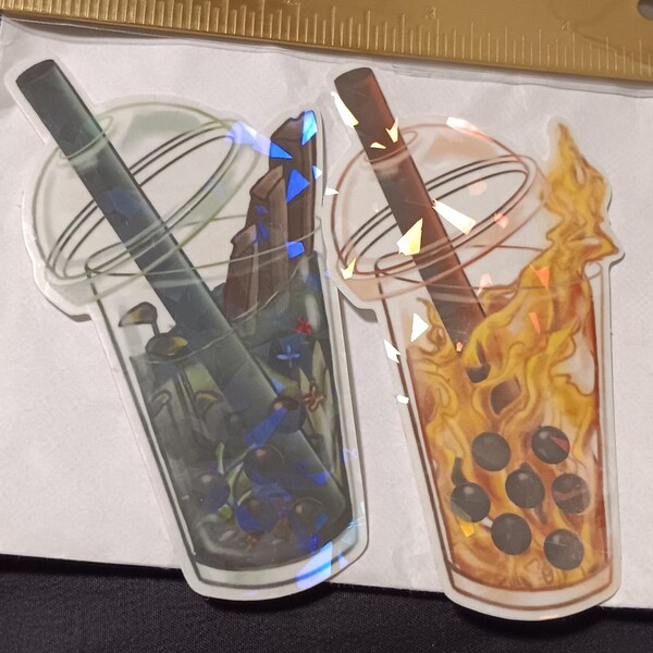 Boba Bubble Milk Tea Stickers Set Elemental Holographic Clear Stickers ...