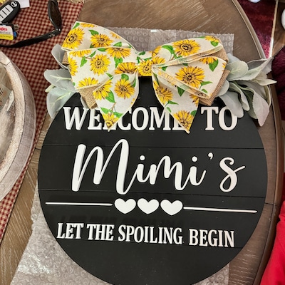 Welcome to Mimis Door Hanger Grandparent Gift Door Wreathgrandma Wreath ...