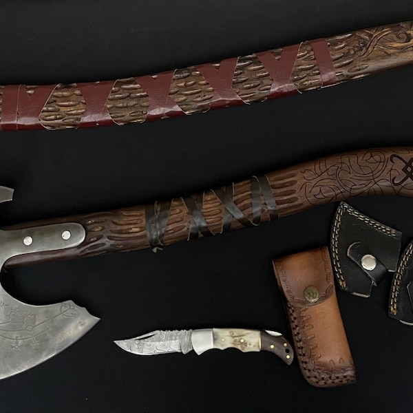 Genuine Viking Bearded Axe-etched Axe Viking Axe With Leather Wrap and ...