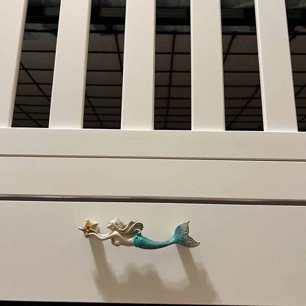 SET OF 2 - Cream and Blue Mermaid Knob Drawer Handles - Mermaid Tail ...