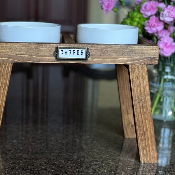 Modern Elevated Dog Feeder | Pretty Girl Dog Bowl Stand | Personalized ...