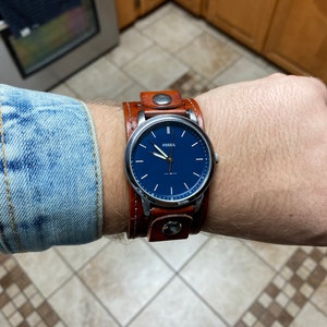 Teardrop Black Watch With Perforated Brown Leather Wide Cuff - Etsy