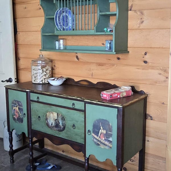 NEW Deluxe Split Shelf Cabinet Wall Counter Wood Plate Dish Rack Mugs ...