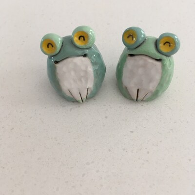 Frog Duo on Duckweed...collectible Ceramic Animal Figurines by Elukka ...