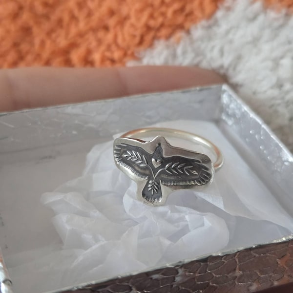 Raven Ring Crow Ring Hawk Ring Sterling Silver Heart and Fern Eagle ...