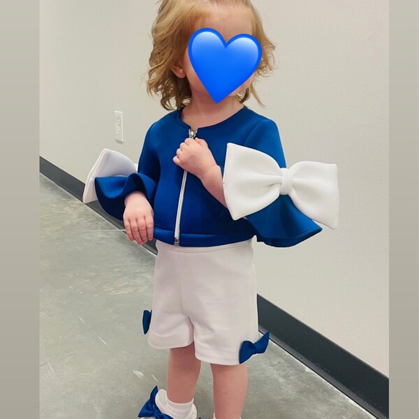 Royal Blue Scuba Girls Suit: Bell Sleeve Jacket & Shorts, Custom Outfit ...