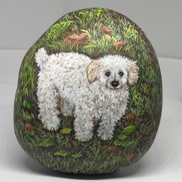 Custom Pet Portrait With Background Painted Rocks From Your Photograph ...