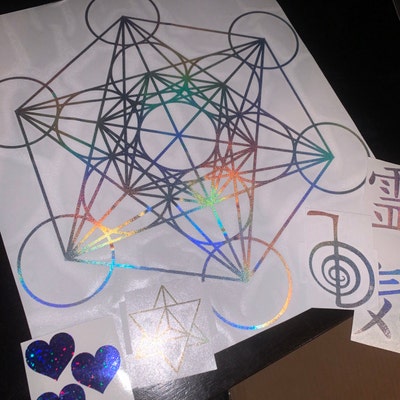 Metatron's Cube, Sticker, Window Decal, Prismatic Rainbow Gold or ...