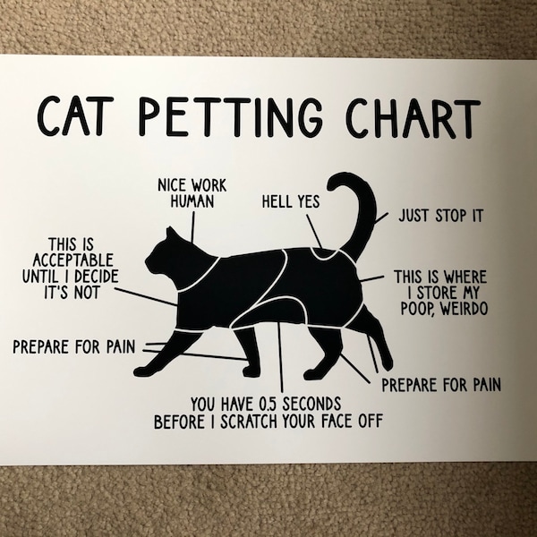 Petting Chart Cat Print - Funny Cat Print - Cat Wall Art - Housewarming ...