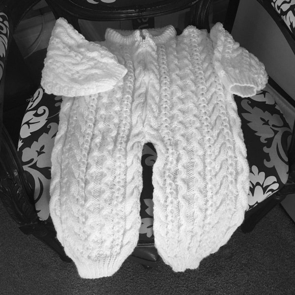 Baby All in One Baby Sleepsuit With Zip Romper Suit Aran Rompers Cable ...