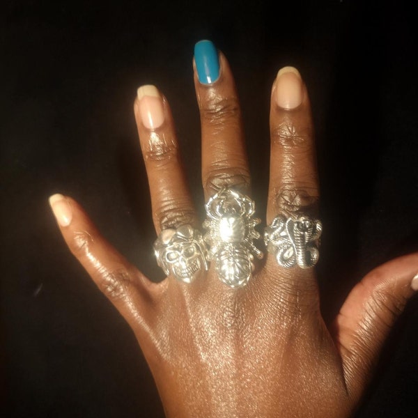 Giant Spider Ring 925 Sterling Silver Large Jumping Spider Black Onyx ...