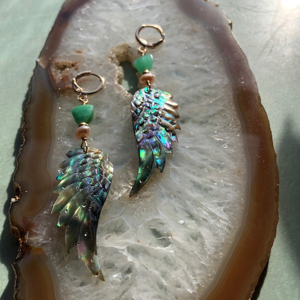 Pair of 45mm X 15mm Carved Angel Wing in Abalone, NOT Drilled, Carved ...