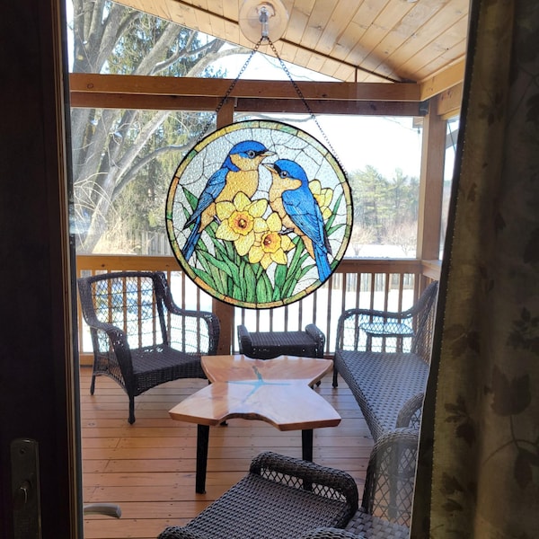 Bluebird Stained Glass Window Hangings, Bird Stained Glass Suncatcher ...