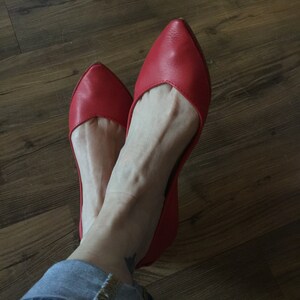 Pointy Toe Flats Shoes in Soft Red Italian Leather - Etsy