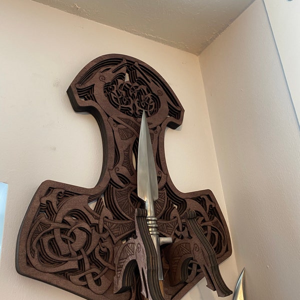 MJÖLNIR DRAGON Wooden Wall Mount for Hand and a Half Sword, LARP ...
