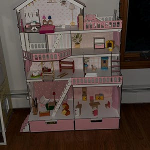 Gray Large Dollhouse With Terrace and Balcony Modern Doll House for ...