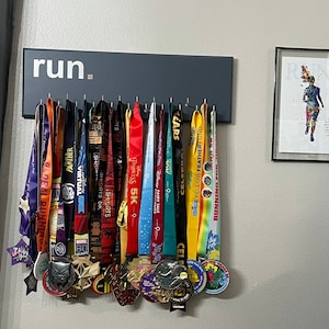 Running Medal Holder, Gray With Chrome run. Vinyl, Medal Hanger With 11 ...