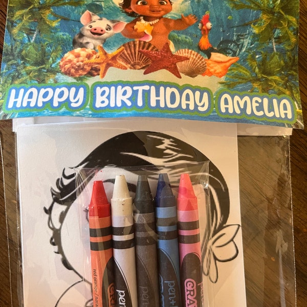 Baby Moana Coloring Party Favors With Crayons| Baby Moana Birthday ...
