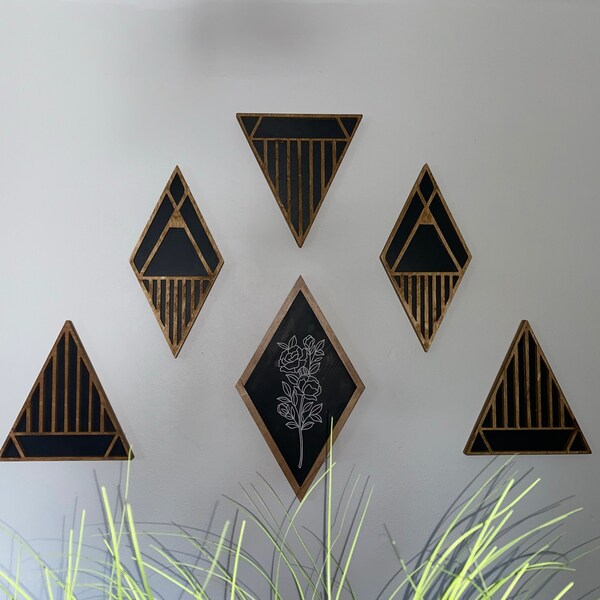 Diamond and Triangles Wood Sign + Boho Wall Decor + Geometric Shapes ...