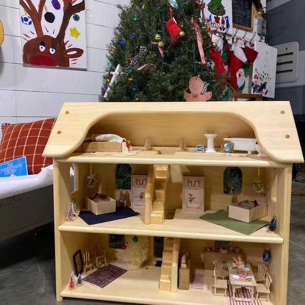 Natural Wooden Dollhouse Toy Dollhouse Waldorf Dollhouse Montessori ...