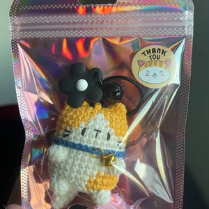 Personalized Cute Crochet Cat With Flower and Bell Keychain - Etsy