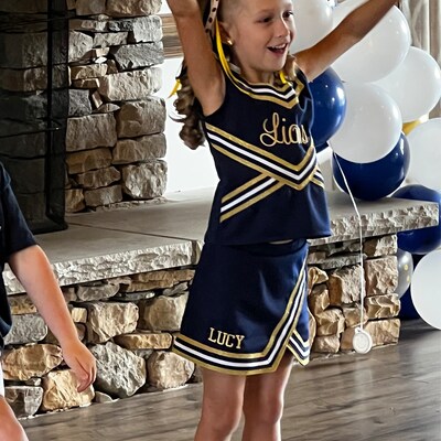 Navy & Gold Cheer Uniform, Customized Cheerleading Uniform, Girls Cheer ...
