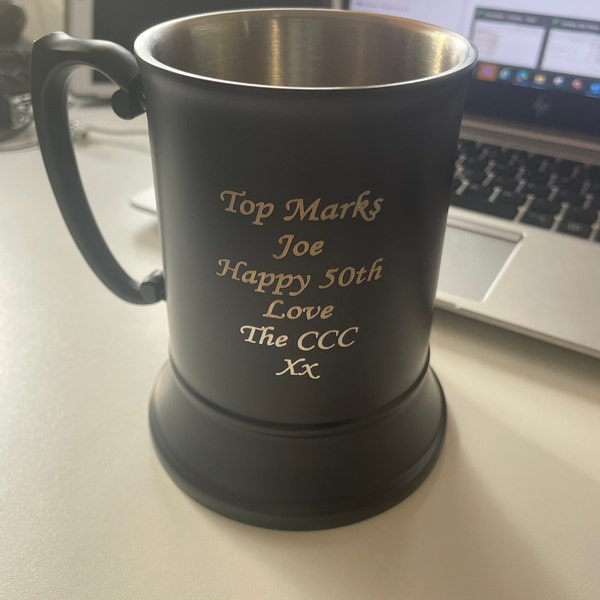 Personalised Steel Tankards, Custom Metal Tankard - Black/silver 480ml ...