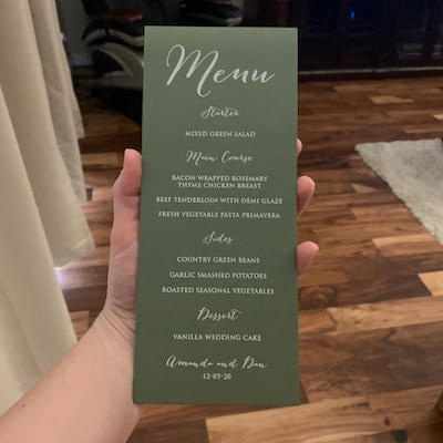 Green Wedding Menu Cards White Printing Dinner Menu Cards Greenery ...