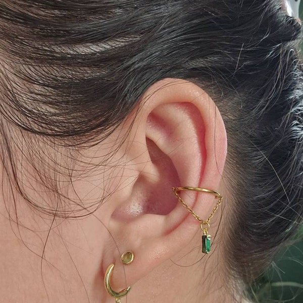 6mm-12mm, Dainty Emerald Teardrop Double Chain Helix Piercing ...