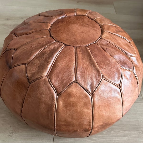 Superior Moroccan Poppy Seed Leather Pouffe, Handmade Artisan Ottoman ...