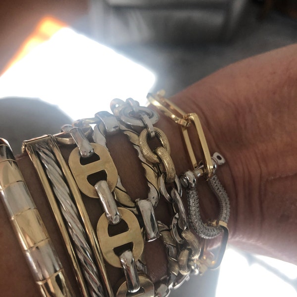 Gold Paperclip Chain Bracelet: CZ Diamond Horseshoe Shackle - Etsy