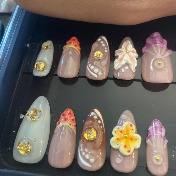 Dreamy 3D Shell Press on Nails Long Almond Nails/french Shell Nails/3d ...