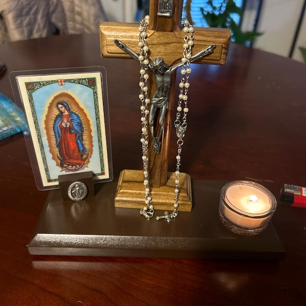 Catholic Wooden Tabletop Altar: Portable Home Sanctuary With Rosary - Etsy